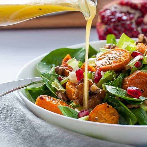 Roasted Sweet Potato Spinach Salad With Maple Walnuts And Bacon