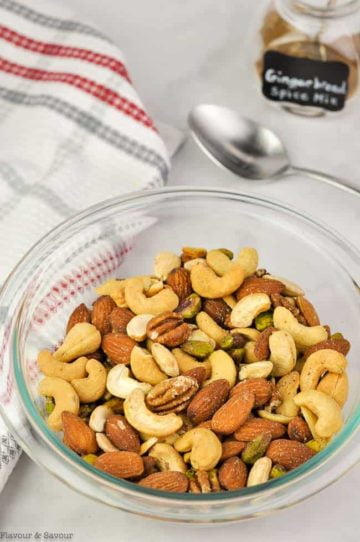 Sweet and Spicy Gingerbread Spiced Nuts - Flavour and Savour