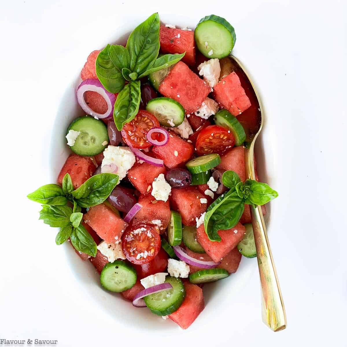 Greek Watermelon Basil Salad - Flavour and Savour