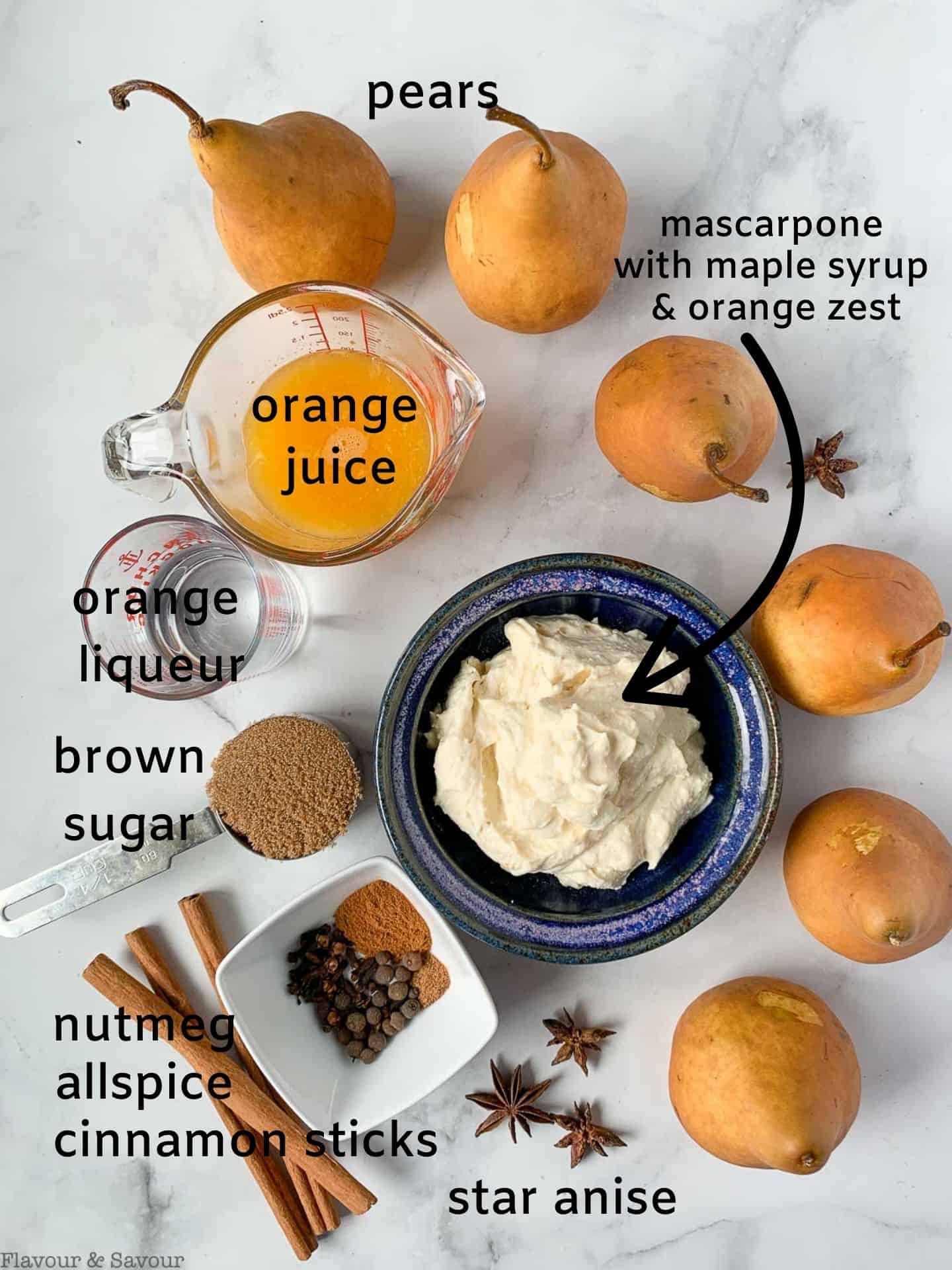 Poached Cinnamon-Orange Pears with Mascarpone - Flavour and Savour