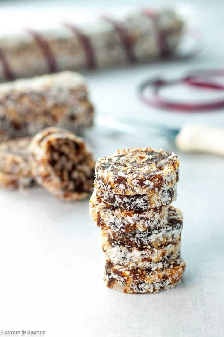 No-Bake Coconut Date Logs without Nuts - Flavour and Savour