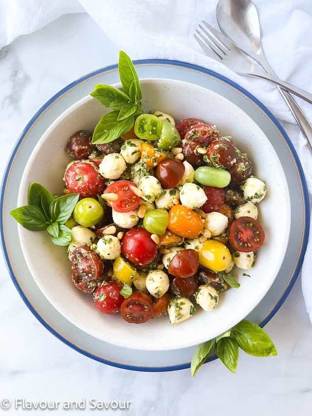 Easy Pesto Caprese Salad with Cherry Tomatoes - Flavour and Savour