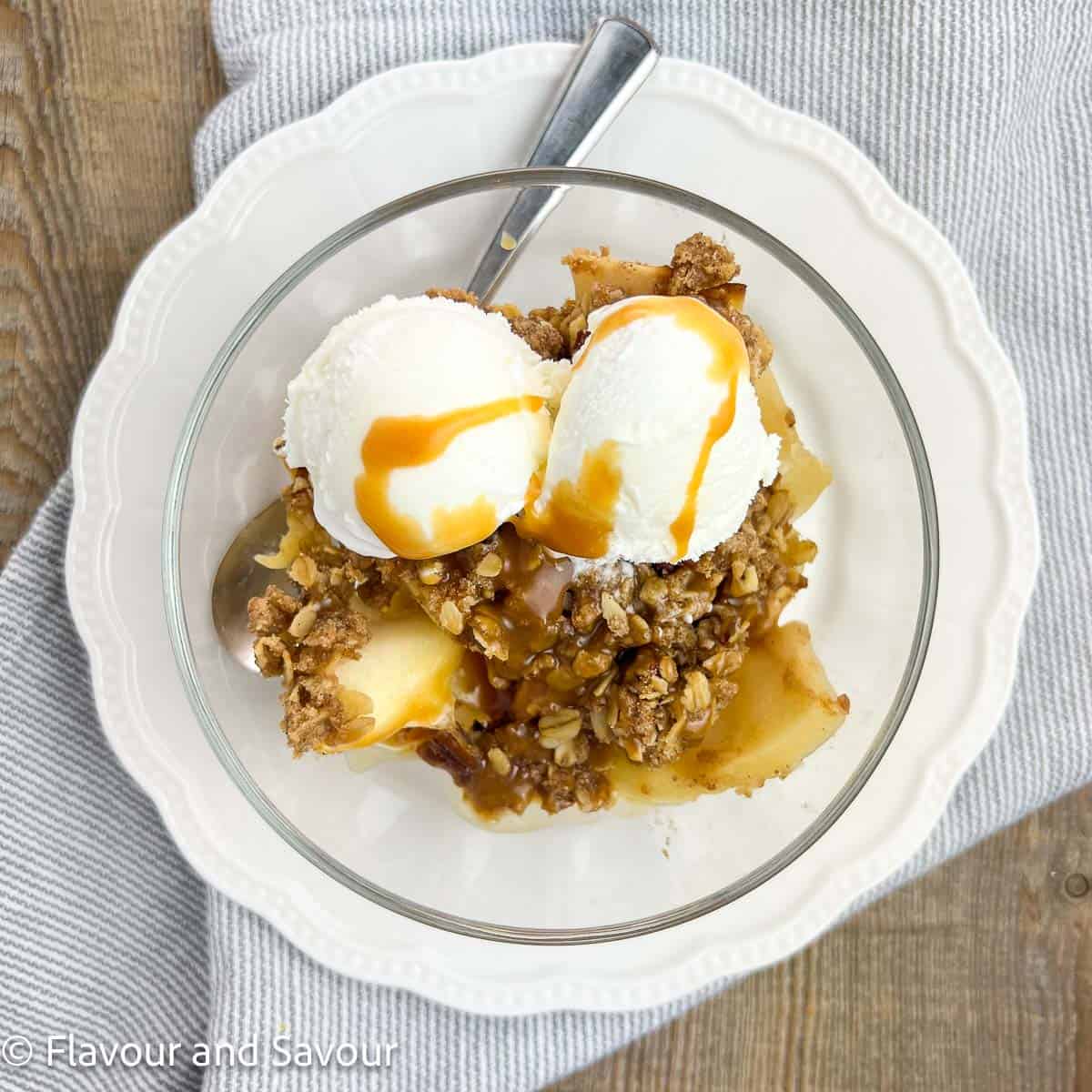 Apple Pecan Crisp with Caramel Sauce - Flavour and Savour