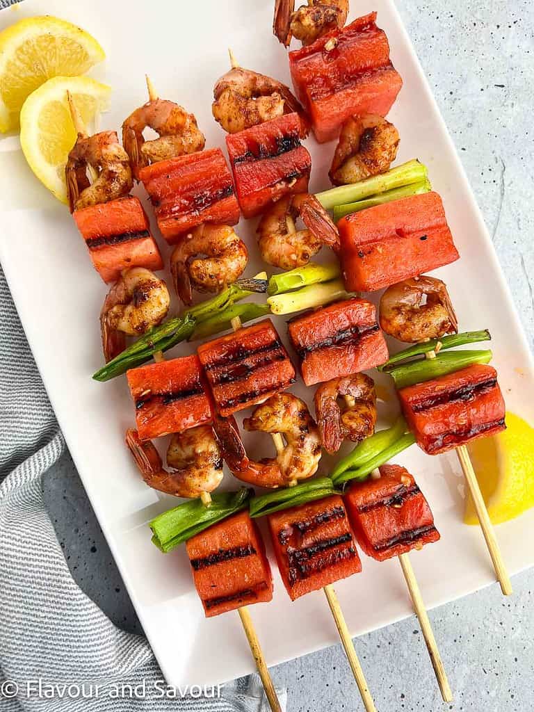 Grilled Watermelon and Spot Prawn Kabobs - Flavour and Savour