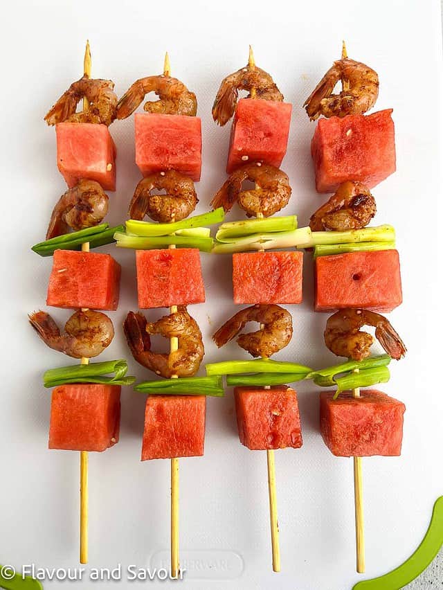 Grilled Watermelon and Spot Prawn Kabobs - Flavour and Savour