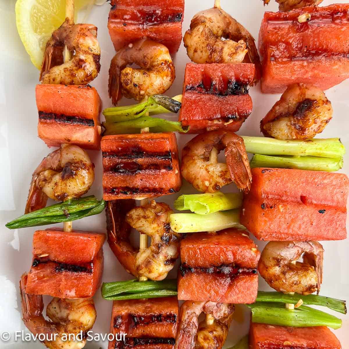 Grilled Watermelon and Spot Prawn Kabobs - Flavour and Savour