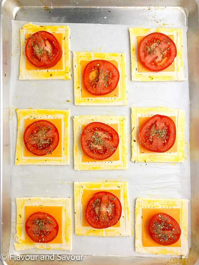 Puff Pastry Pizza Tarts with Tomato and Cheddar - Flavour and Savour